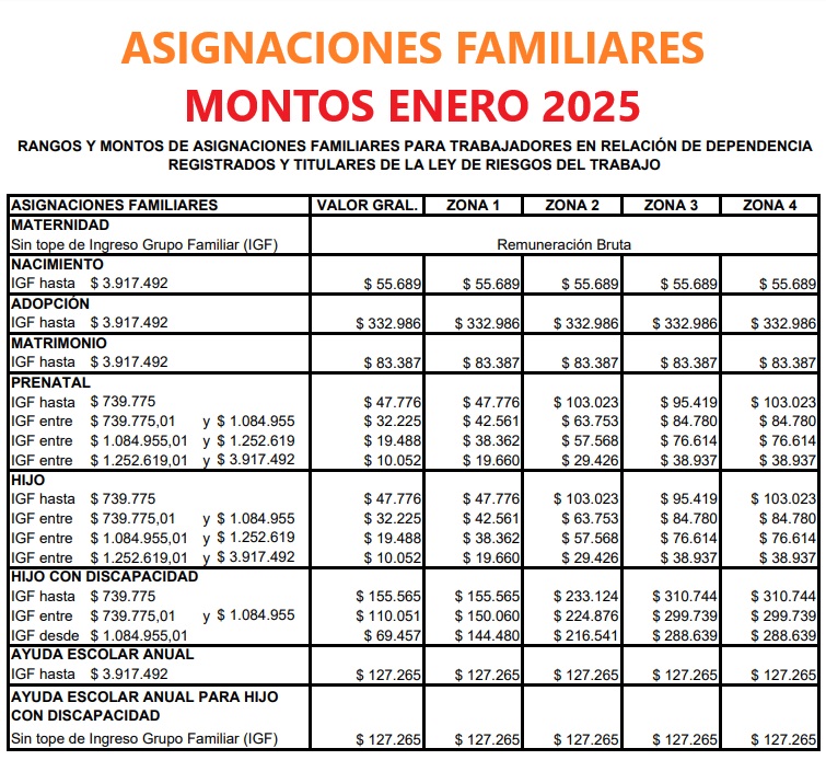Montos Asignaciones Familiares Enero 2025 ANSeS