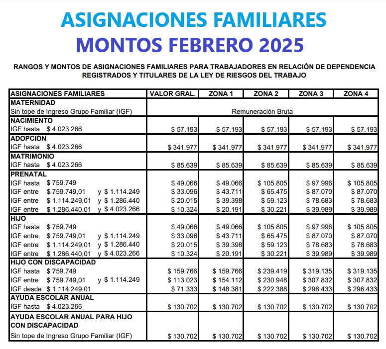 Montos Asignaciones Familiares Febrero 2025 ANSeS